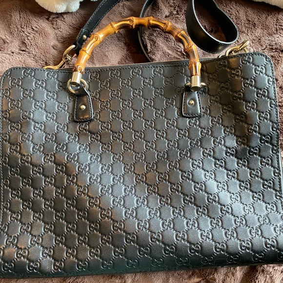 Gucci | Bags | Gucci Guaccisima Brief Bag Laptop Authentic Bamboo ...